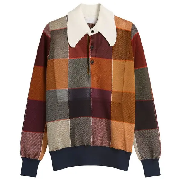 【新品】TOGA KNIT POLO SHIRT Dark Red / 36 Toga Check Knit Polo Shirt In Dark Red - 50% Off | Editorialist